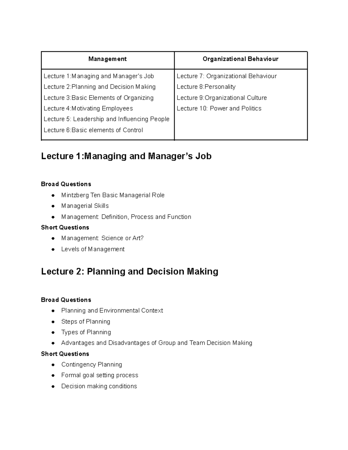 MOB Suggestions - Summary Organizational Behavior - Management Organizational Behaviour Lecture ...