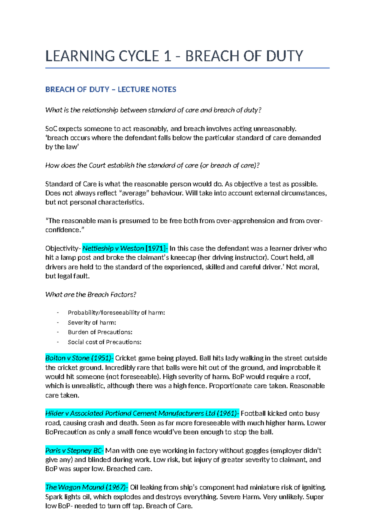 Learning Cycle 1 - Breach Workbook 2022 - LEARNING CYCLE 1 - BREACH OF ...