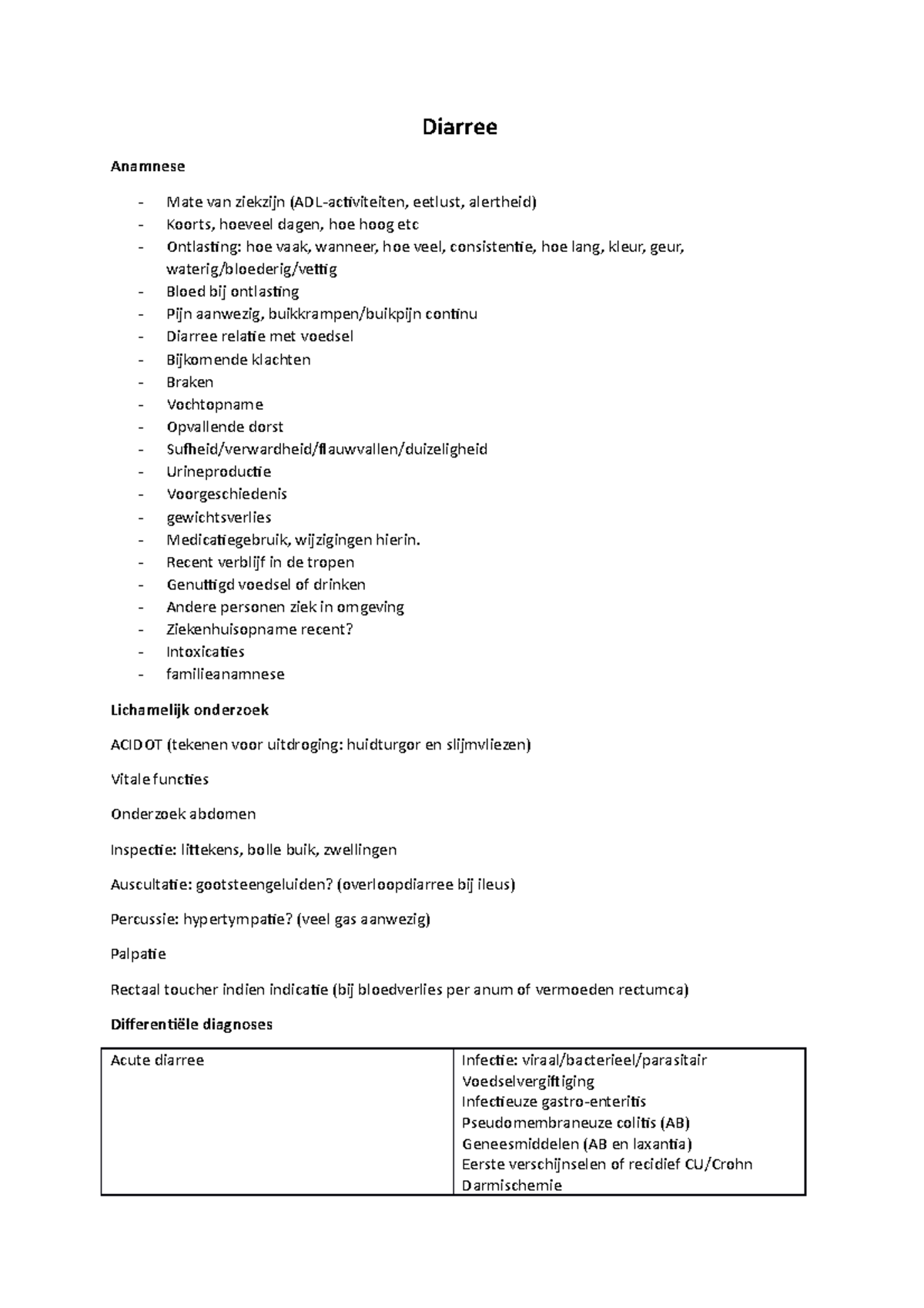 Diarree Anamnese en Lichamelijk Onderzoek - LO-AO-DD - Studeersnel