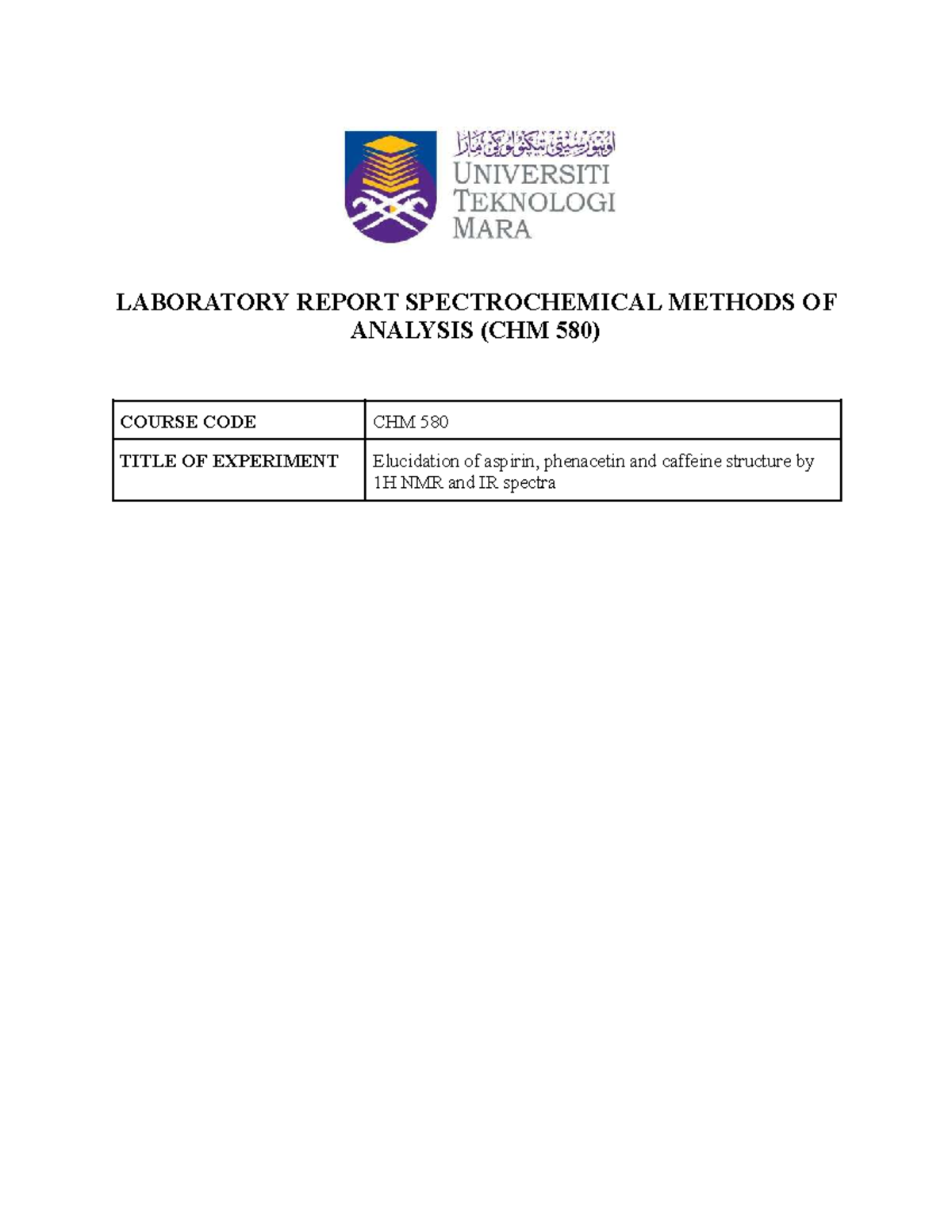 Final Lab Report CHM 580: FT-IR Analysis of APC Compounds - Studocu