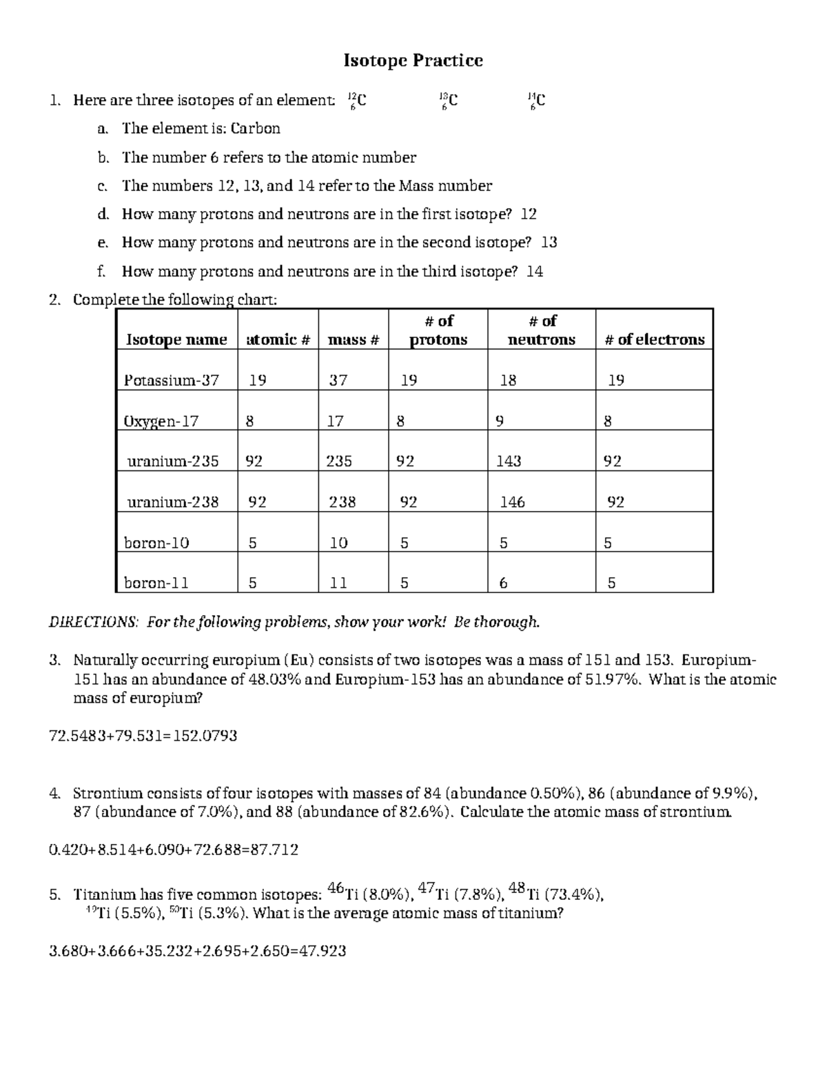 Isotope Practice 1: Understanding Isotopes and Atomic Mass - Studocu