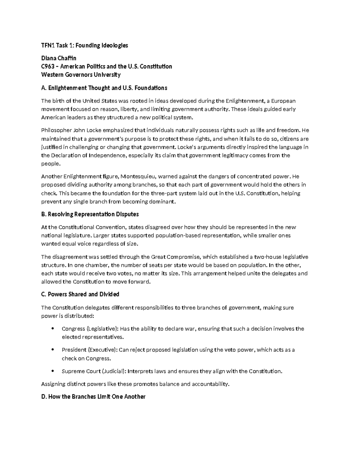 C963 Task 1: Founding Ideologies in American Politics - Studocu