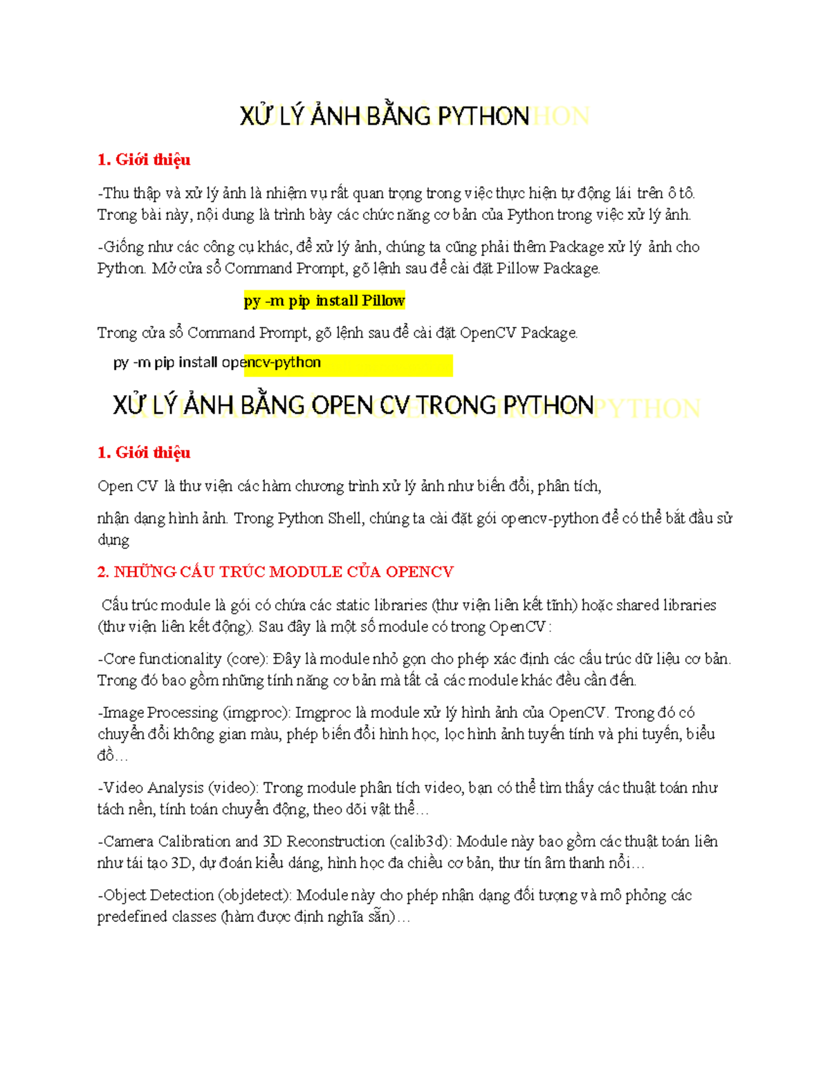 XỬ LÝ ẢNH BẰNG PYTHON: CÁC THƯ VIỆN VÀ ỨNG DỤNG TRONG CV - Studocu