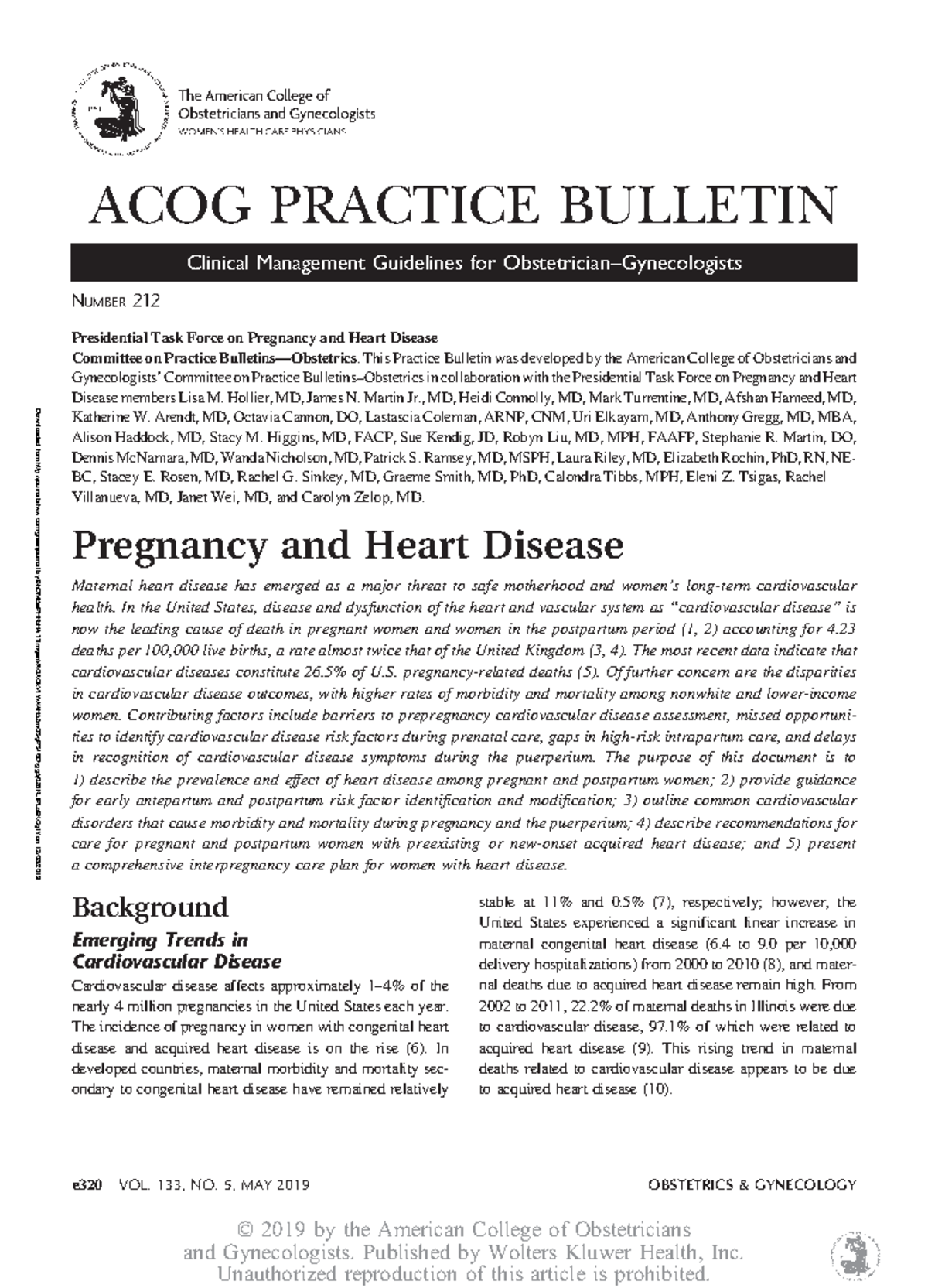 ACOG Practice Bulletin 212 (2019): Cardiopathy in Pregnancy - Studocu