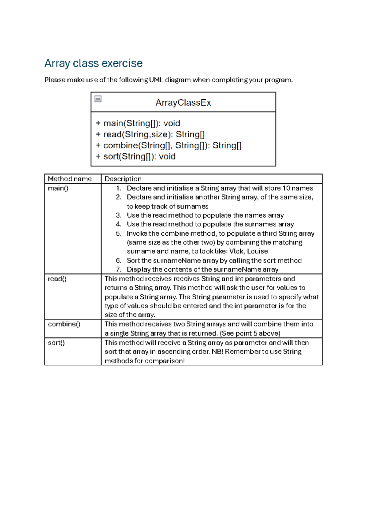 Array Class Exercise: Implementing String Array Methods - Studocu