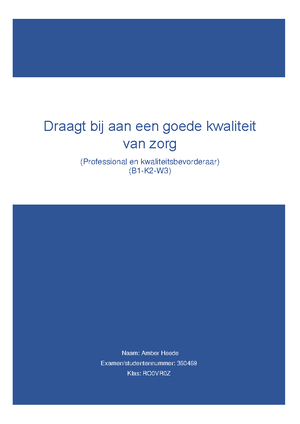 Verpleegkundige Diagnose en Zorgplan Opstellen - Zorgverlener (B1-K1-W2) - Studeersnel