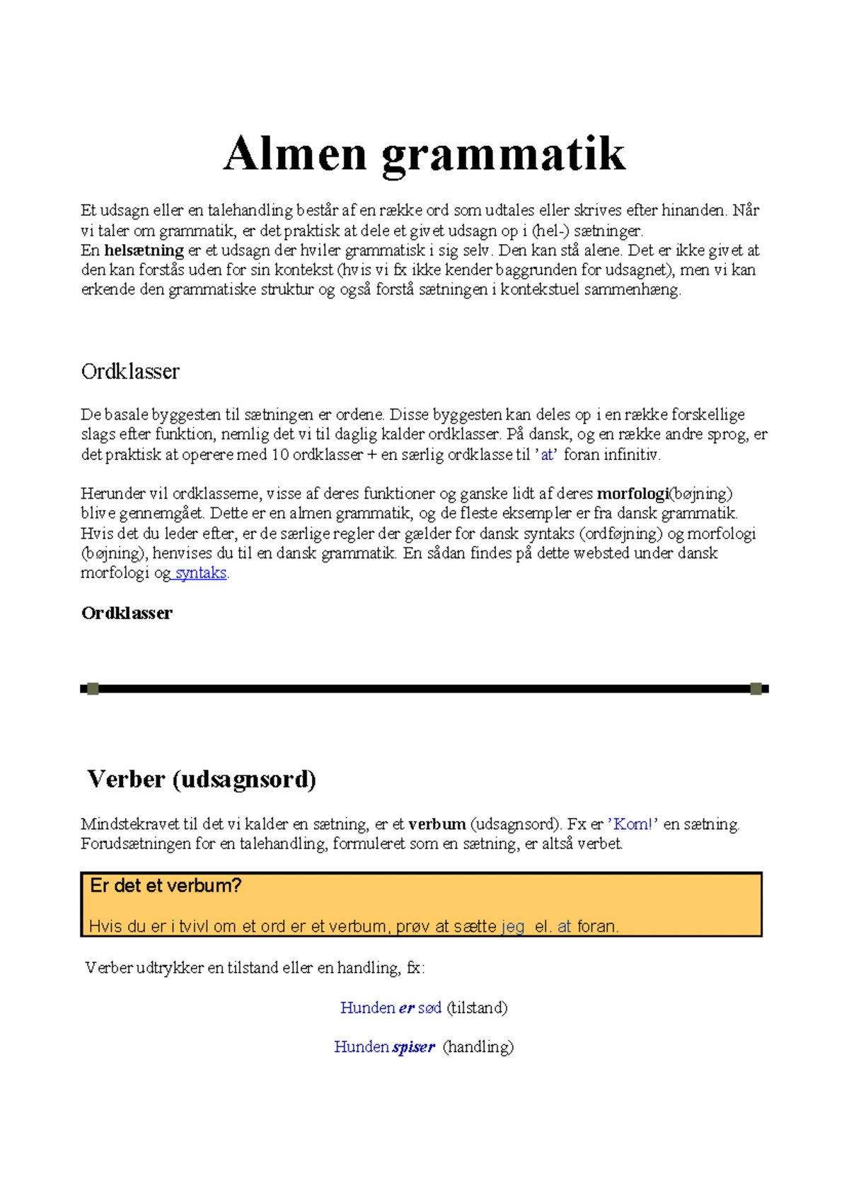 Oversigt over ordklasserne (Danish Language Class - Dansk Sprog) - Studocu
