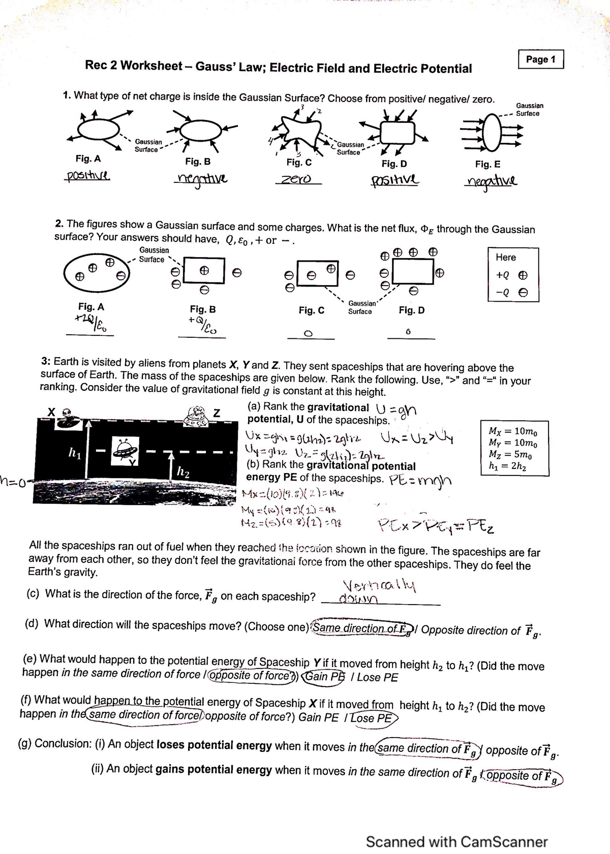 Recitation 2 Worksheet: Electric Field & Potential Concepts - Studocu