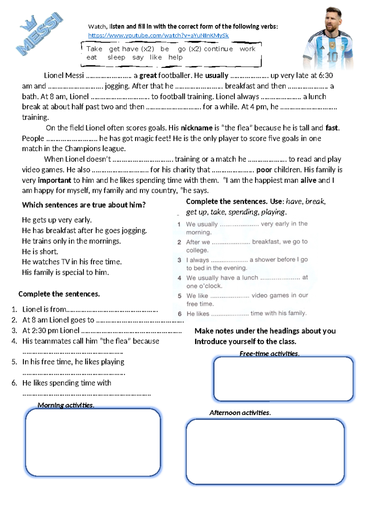 Reading Comprehension A1-A2: Present Simple with Lionel Messi - Studocu