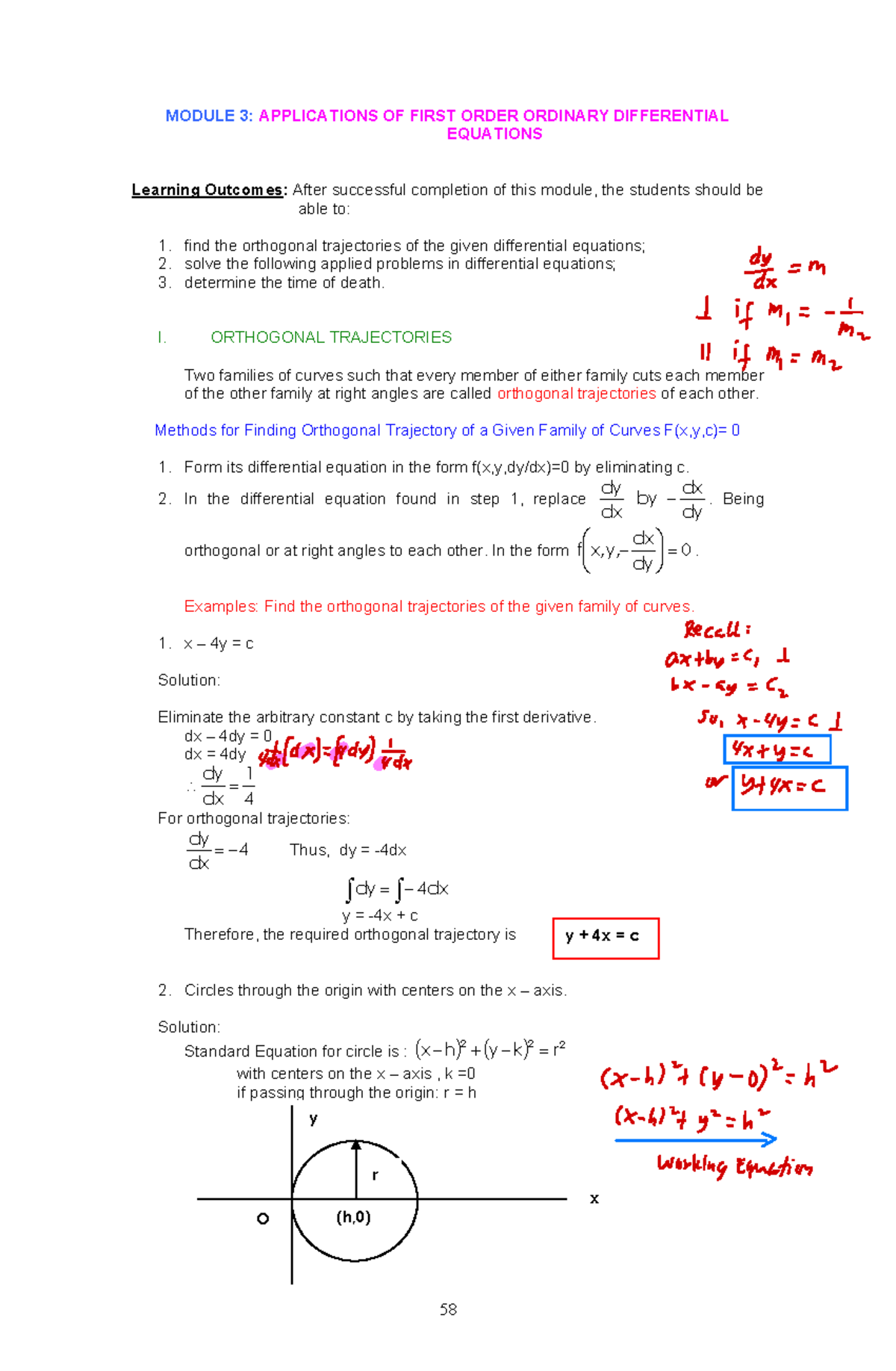MODULE 3: FIRST ORDER ODE APPLICATIONS & ORTHOGONAL TRAJECTORIES - Studocu