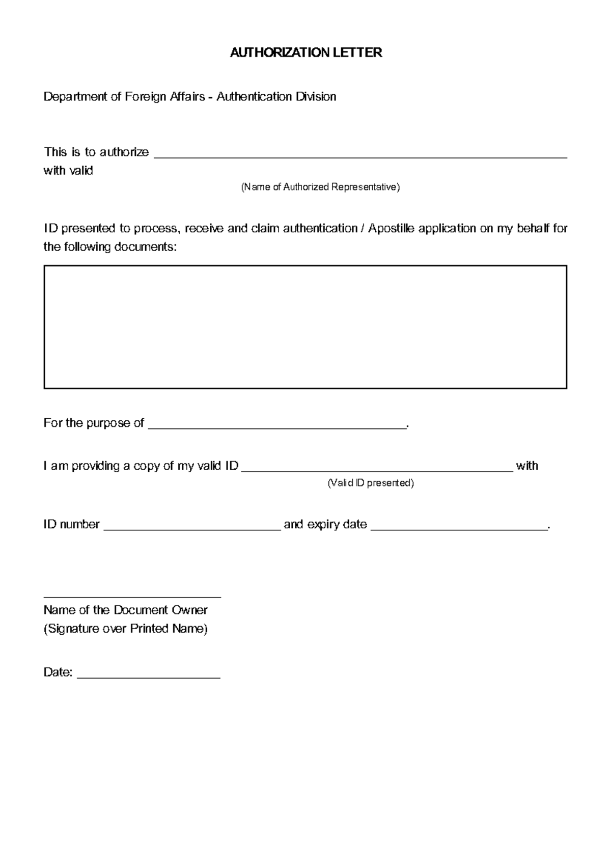 Authorization-Letter - AUTHORIZATION LETTER Department of Foreign ...