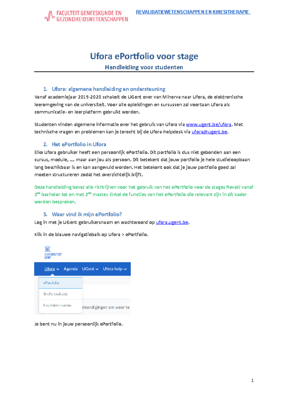 Handleiding Ufora ePortfolio voor Stages Revaki 2023-2024 - Studocu