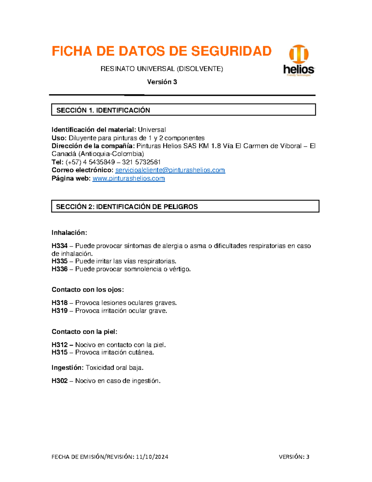 Ficha DE Datos DE Seguridad - Resinato Universal (Disolvente ...