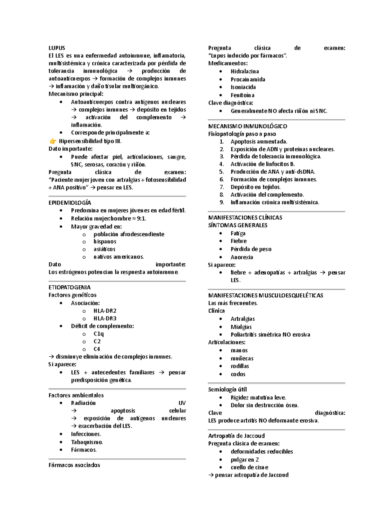 Lupus Eritematoso Sistémico: Notas de Medicina 1 - Studocu