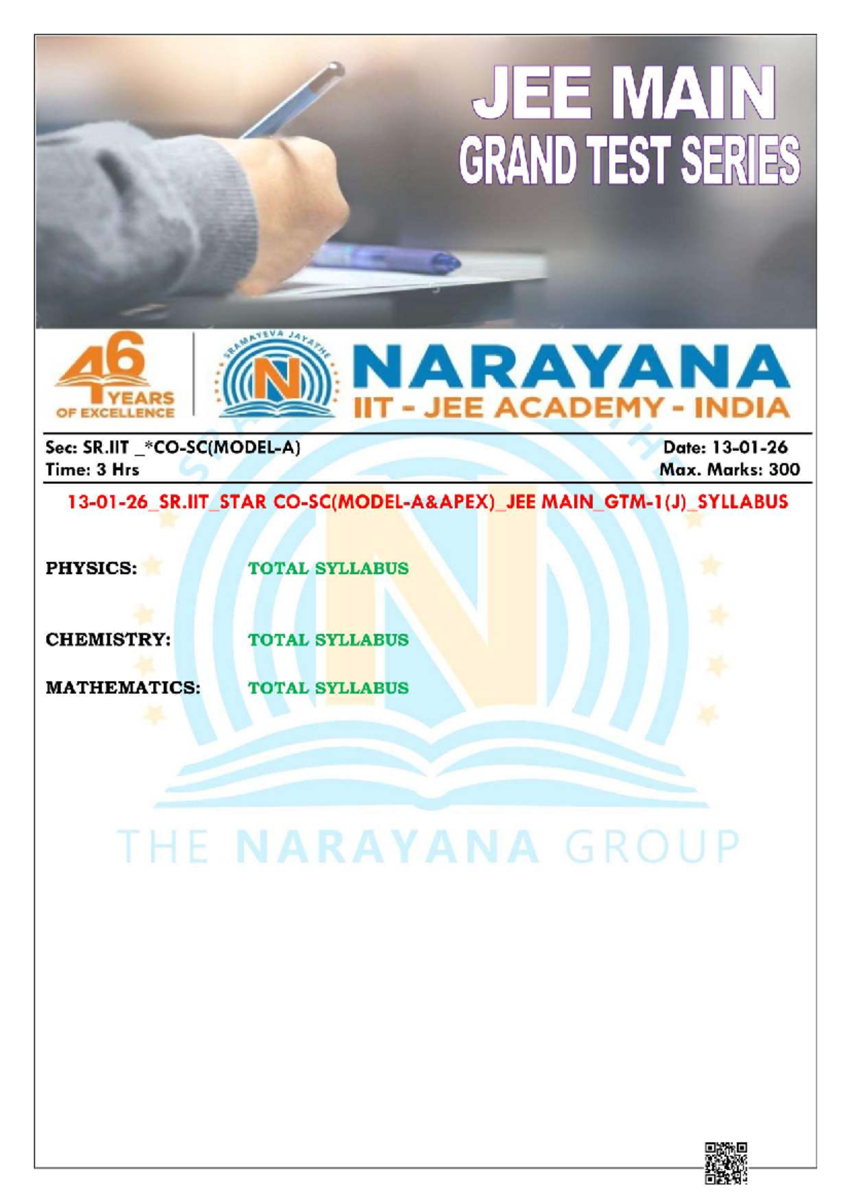 JEE MAIN GTM-1(J) MODEL A & APEX QUESTION PAPER - Studocu