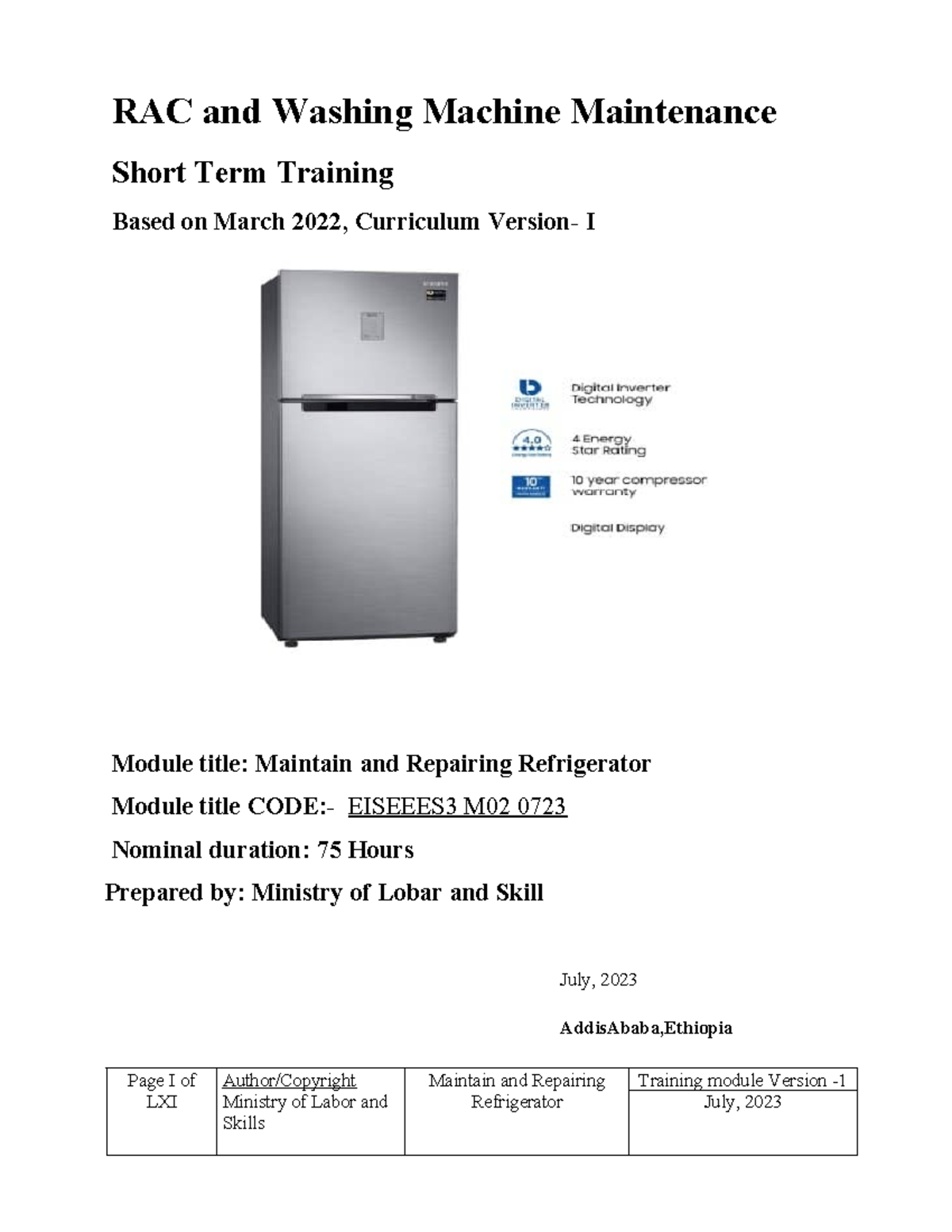 M02 - Maintain and Repair Refrigerators Training Module (July 2023 ...