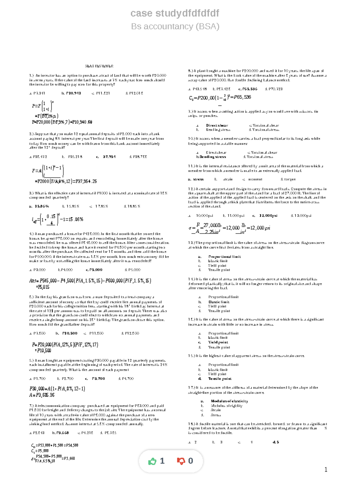 Case Study: BSA GEAS Reviewer on Investment and Depreciation - Studocu
