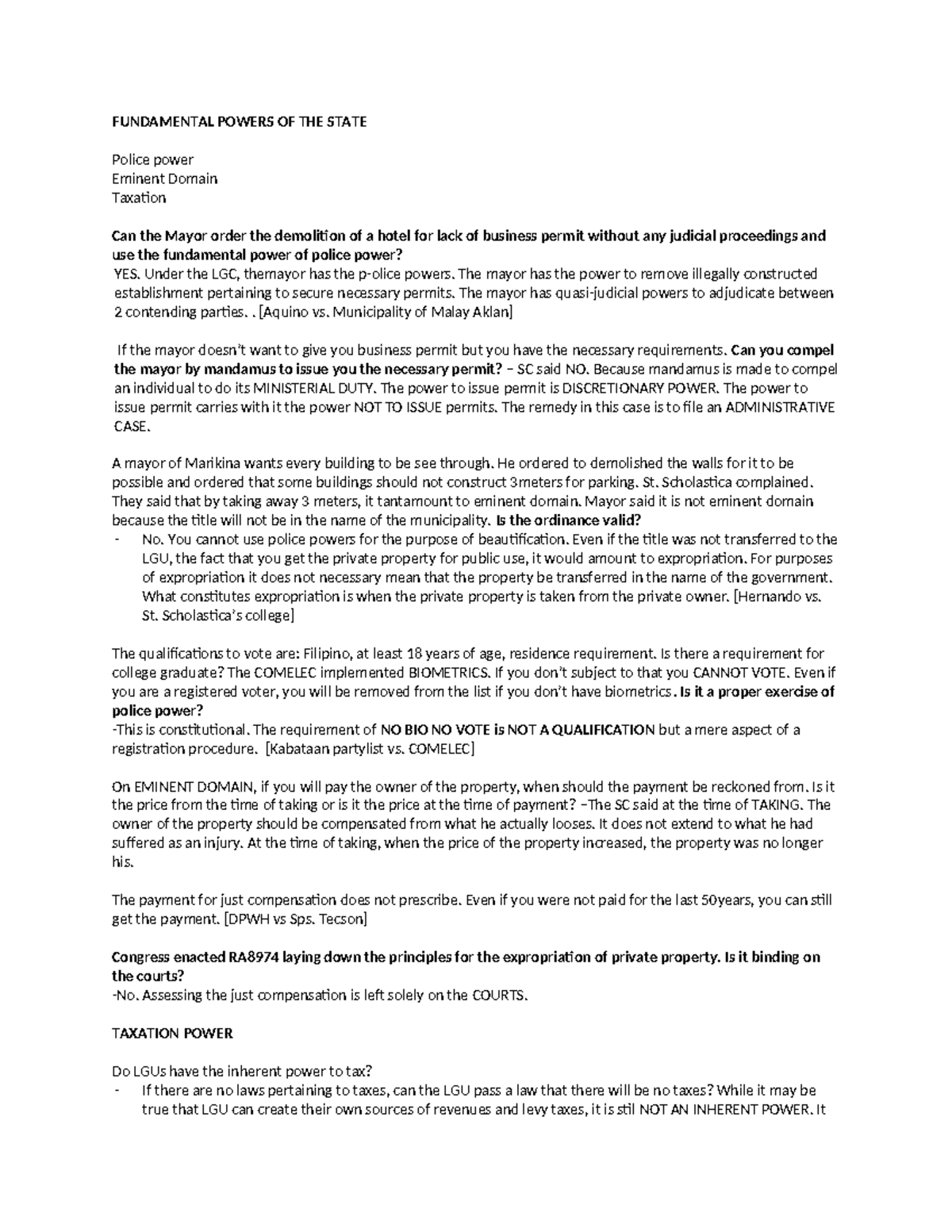 Fundamental Powers of the State: Police Power, Eminent Domain, and ...