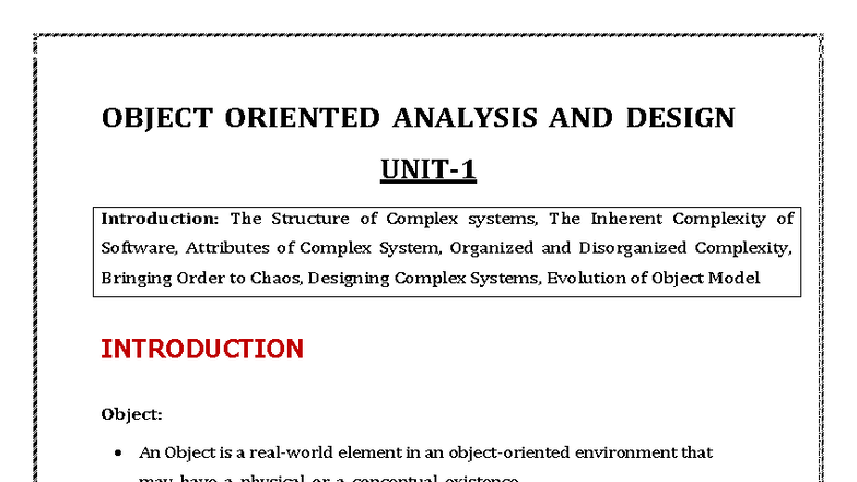 OOAD UNIT-1: Understanding Complex Systems and Design Principles - Studocu