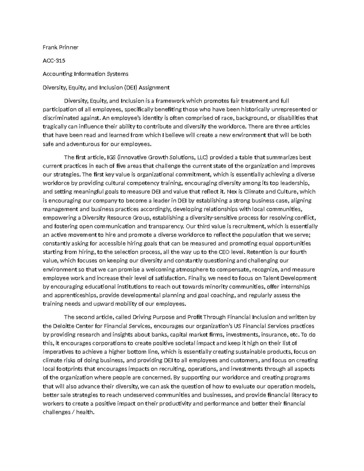 ACC-DEI Mod Three Assignment: Enhancing Diversity in Workplaces - Studocu