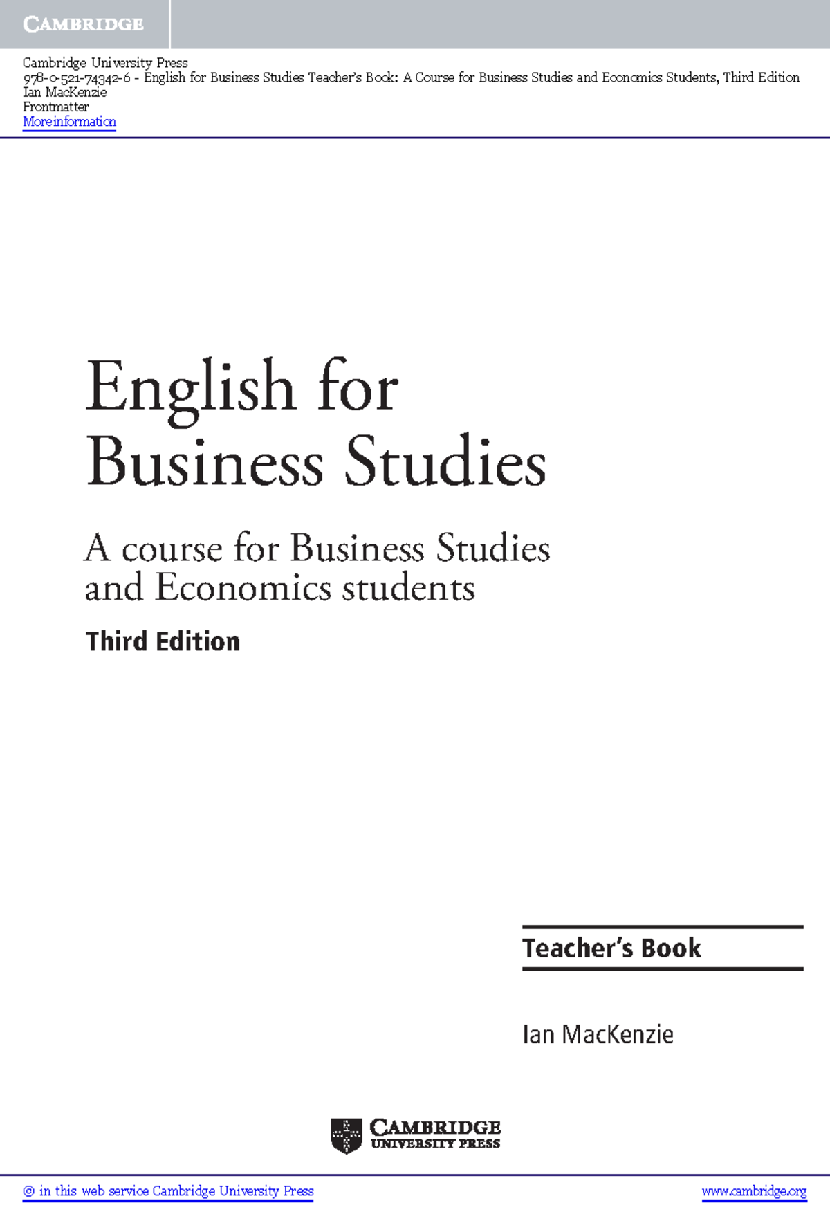 English for Business Studies Teacher's Book PDF (3rd Ed.) - Studocu