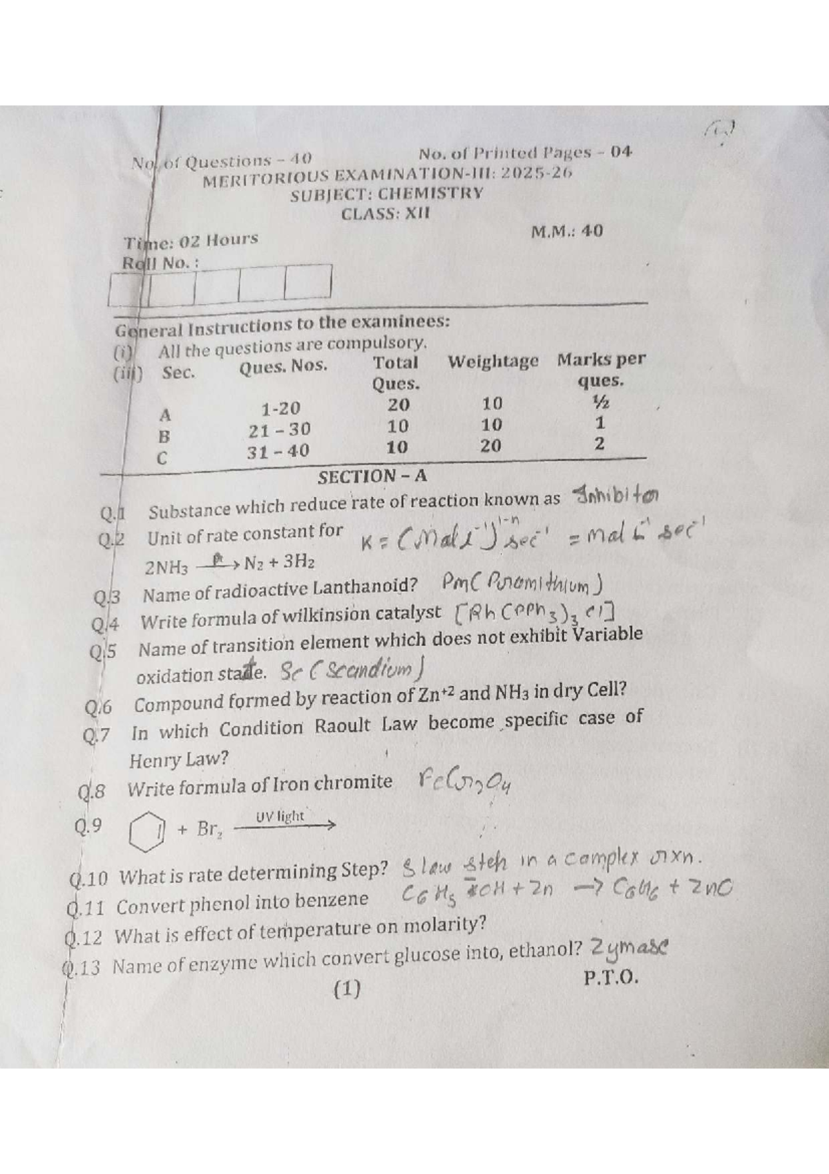 Chemistry Class XII: Comprehensive Study Notes and Exam Prep - Studocu
