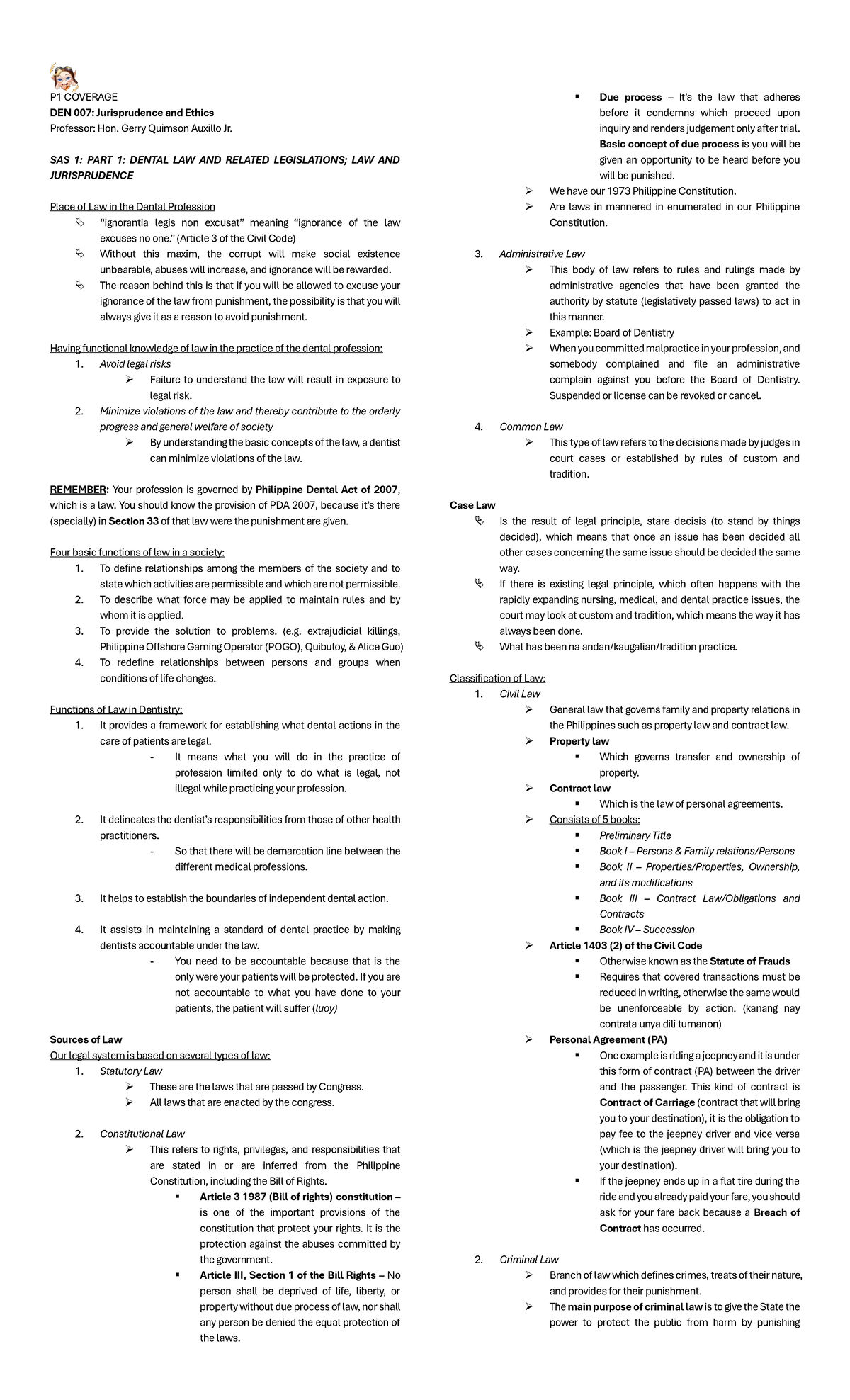 P1 - DEN 007 - Dental Jurisprudence - P1 COVERAGE DEN 007 ...