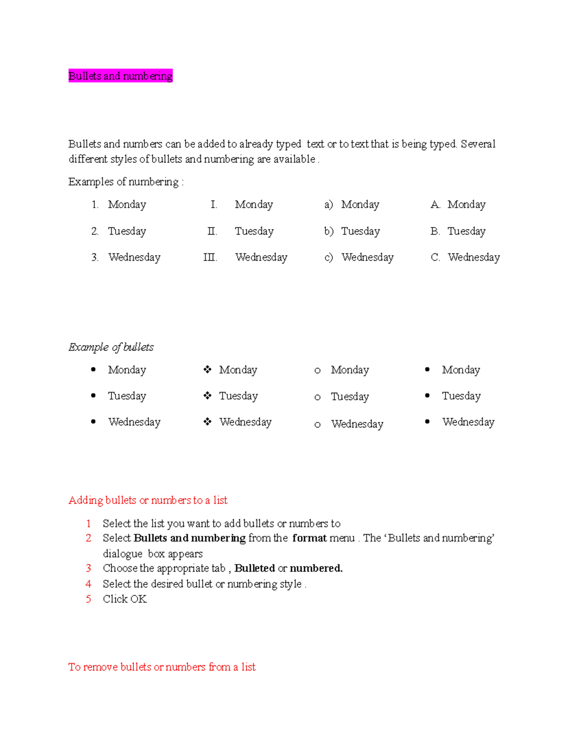Bullets and Numbering Guide - Formatting Tips and Examples - Studocu