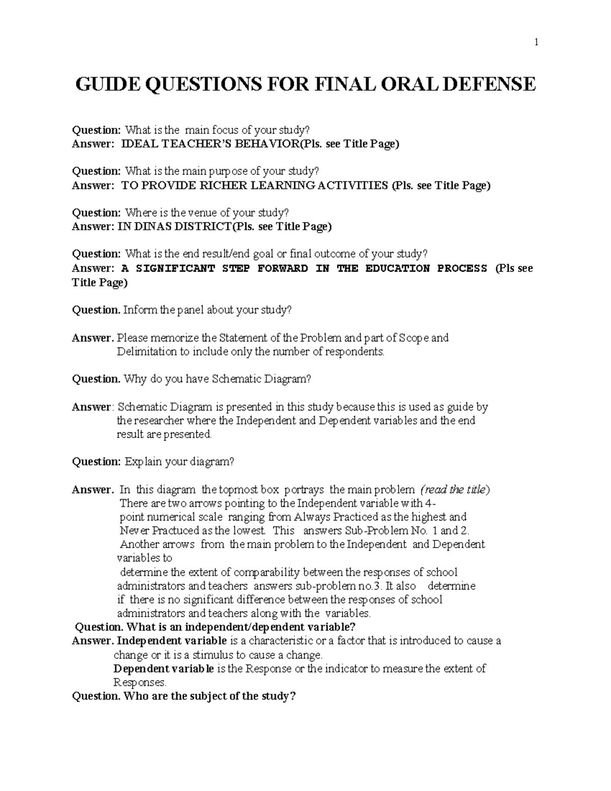 Guide Questions for Final Oral Defense (EDU 101) - Studocu
