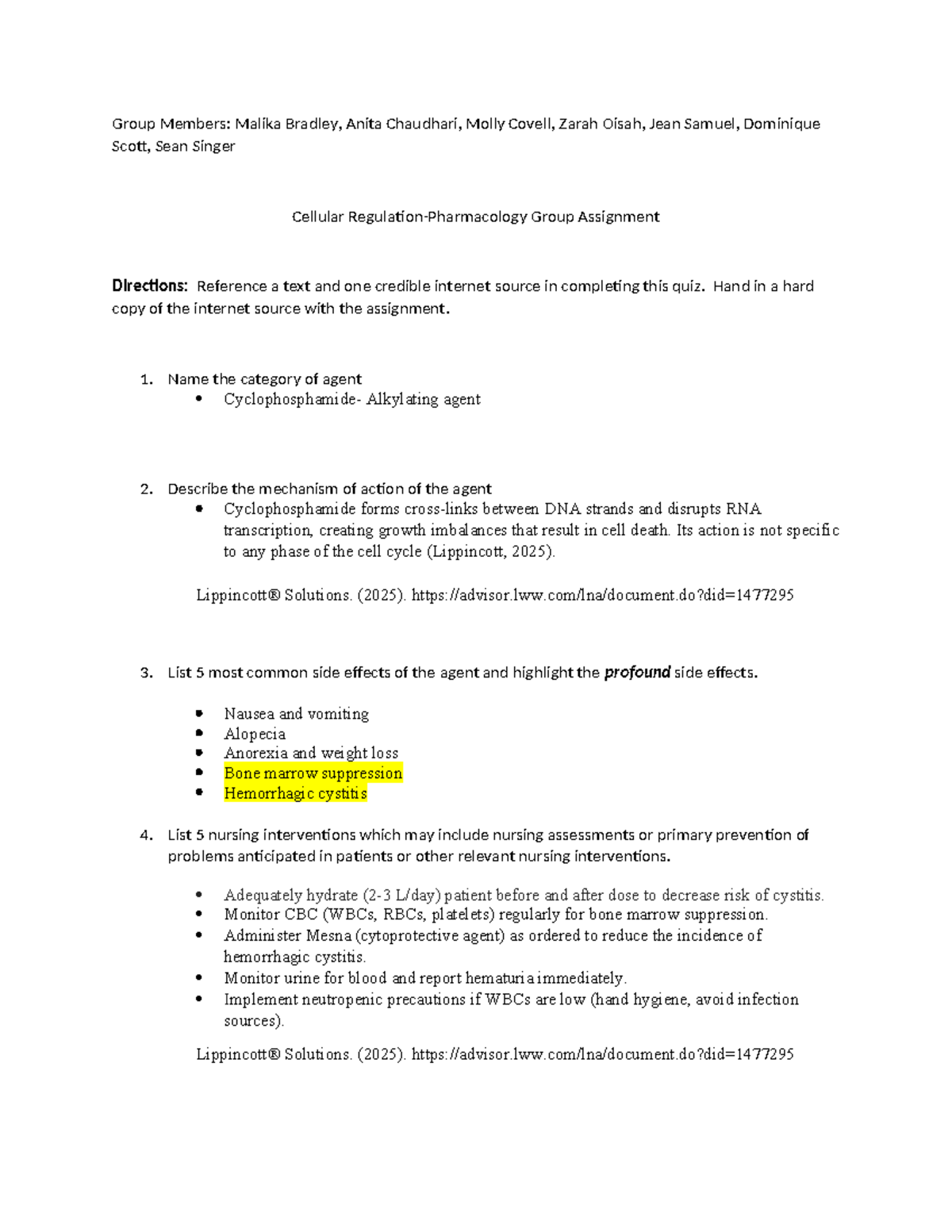 Cyclophosphamide - Group Assignment Notes (2025) - Studocu