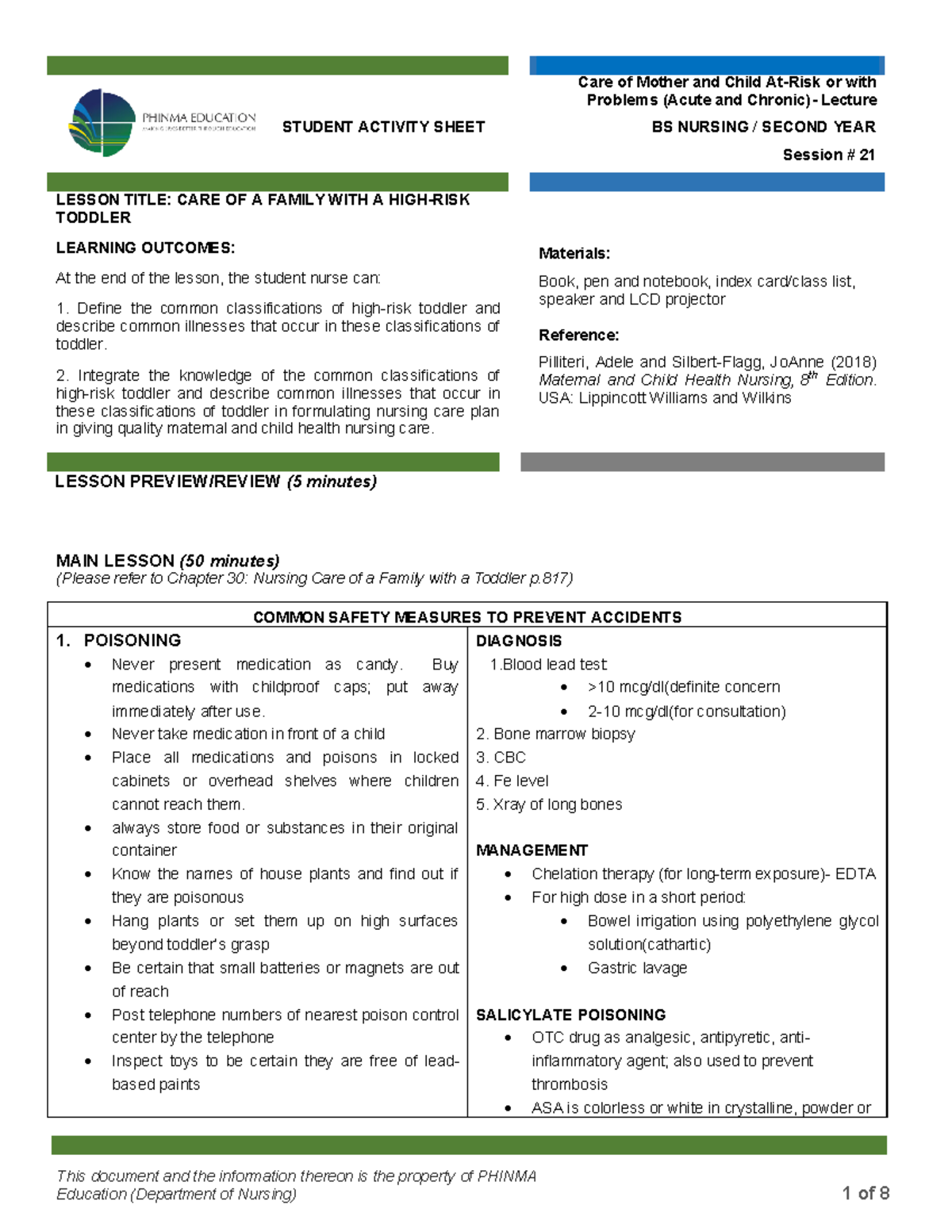 OB2 SAS 21 - Toddler Care & High-Risk Family Lecture Notes - Studocu
