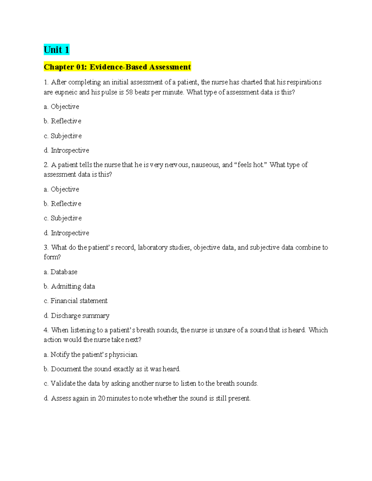 Health Practice Exam 1 Study Guide for Nursing Concepts - Studocu