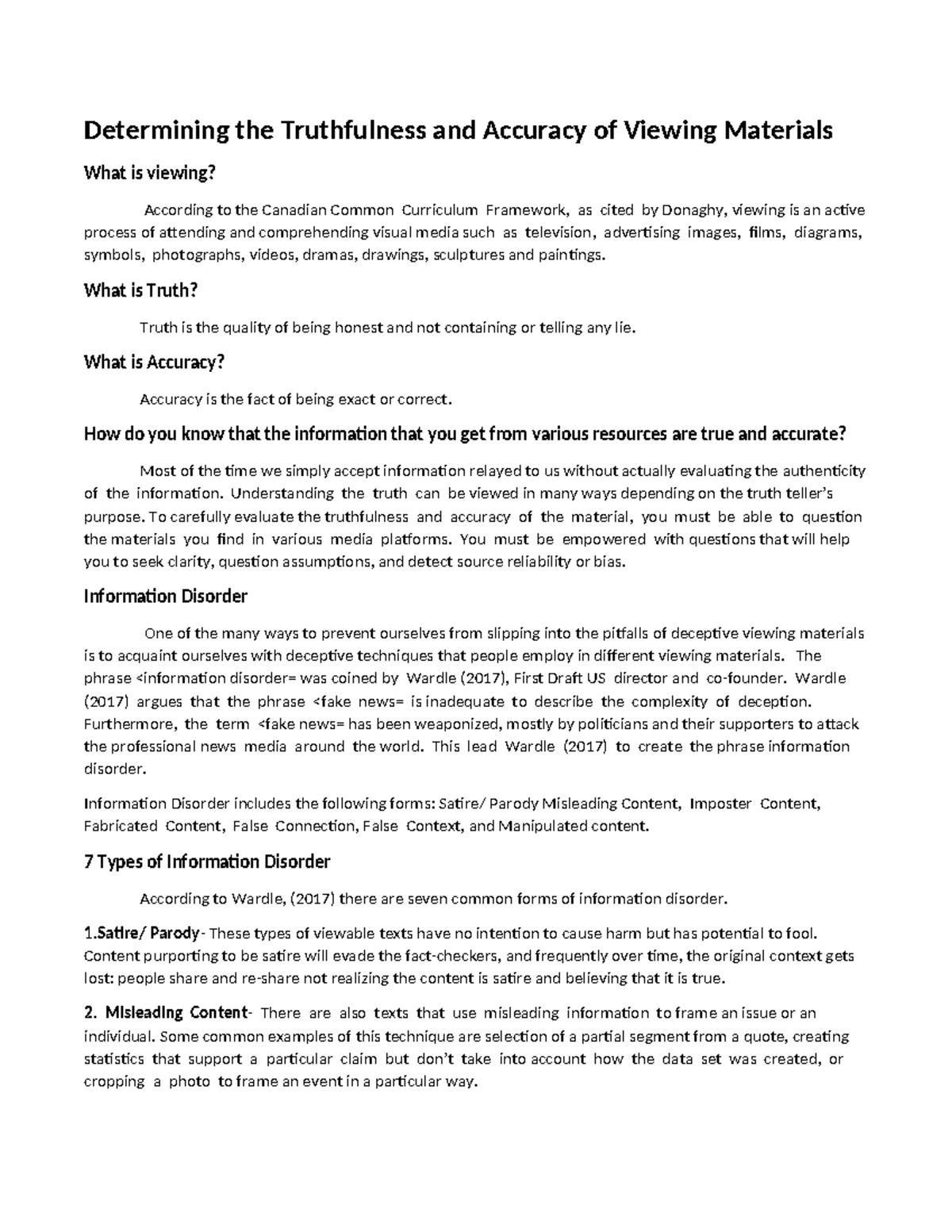 Determining the Truthfulness and Accuracy of Viewing Materials - What ...