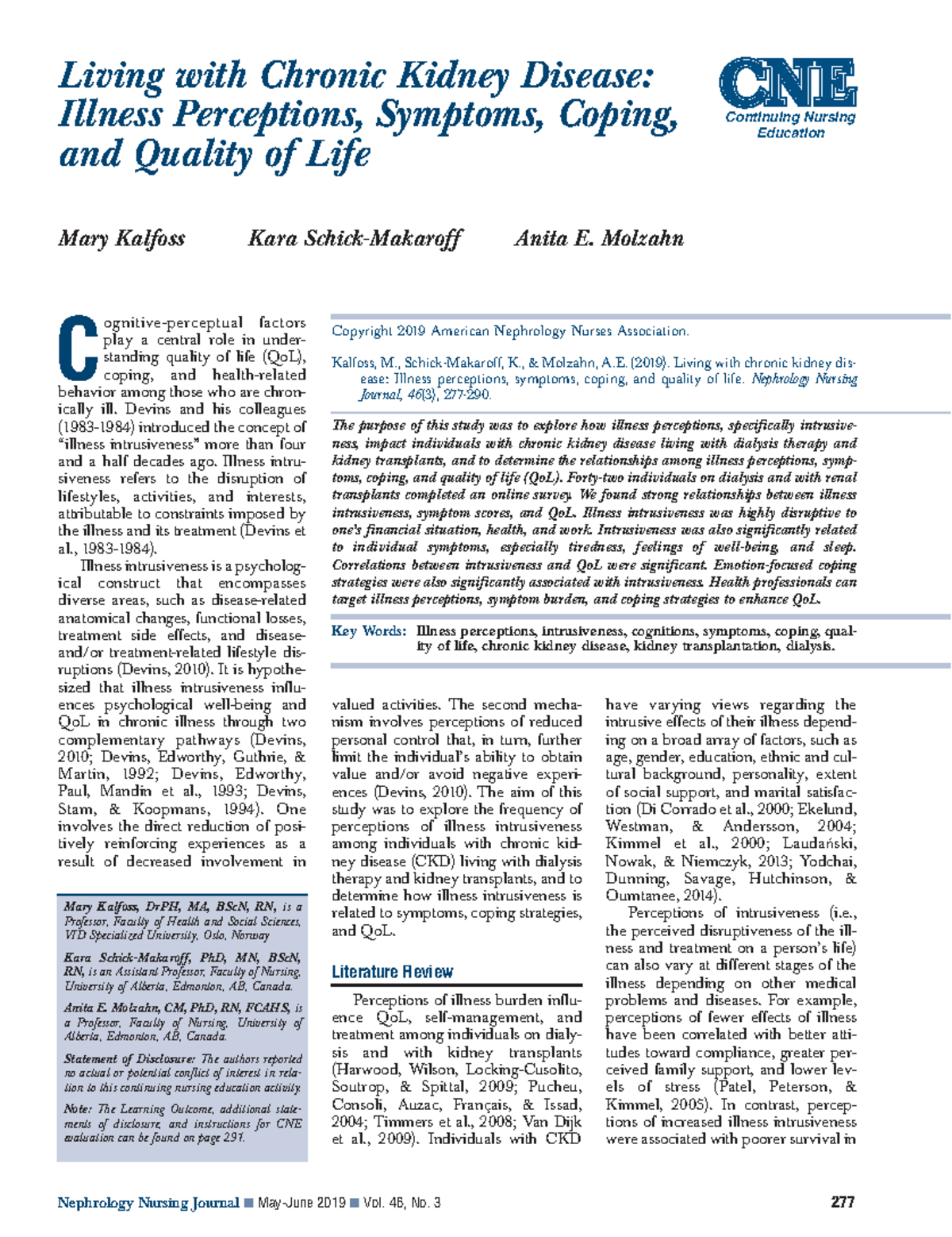 Living with CKD: Illness Perceptions, Coping Strategies, and QoL ...