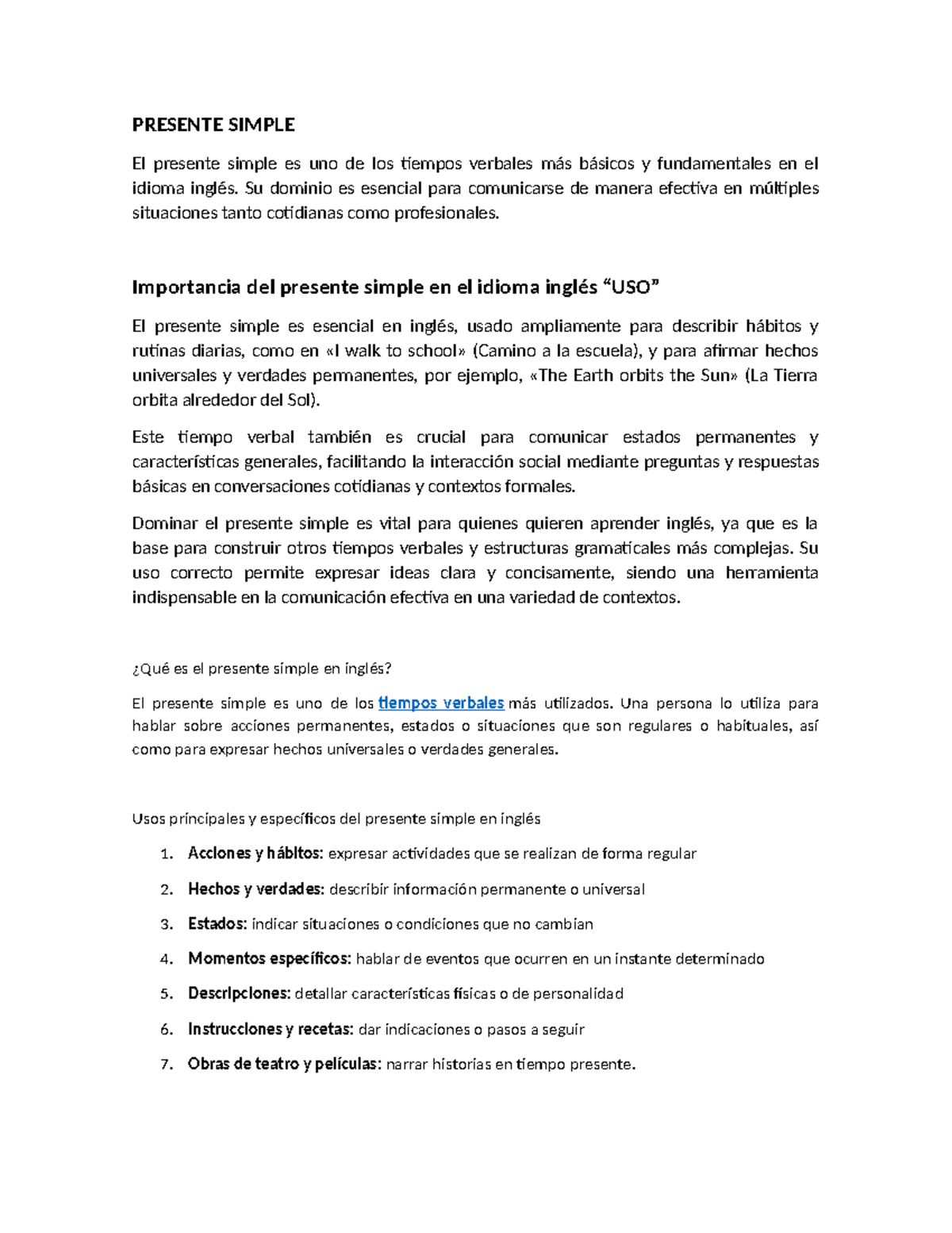 Presente simple - usos, formulas, estructura, ejemplos y uso del verbo ...