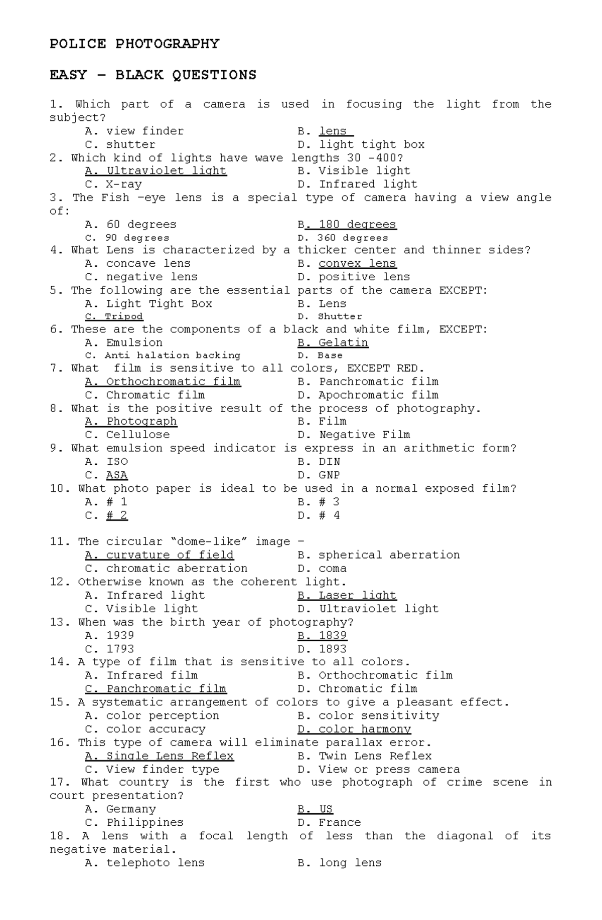 Forensic Photography Quiz Questions (Midterm Exam) - Studocu
