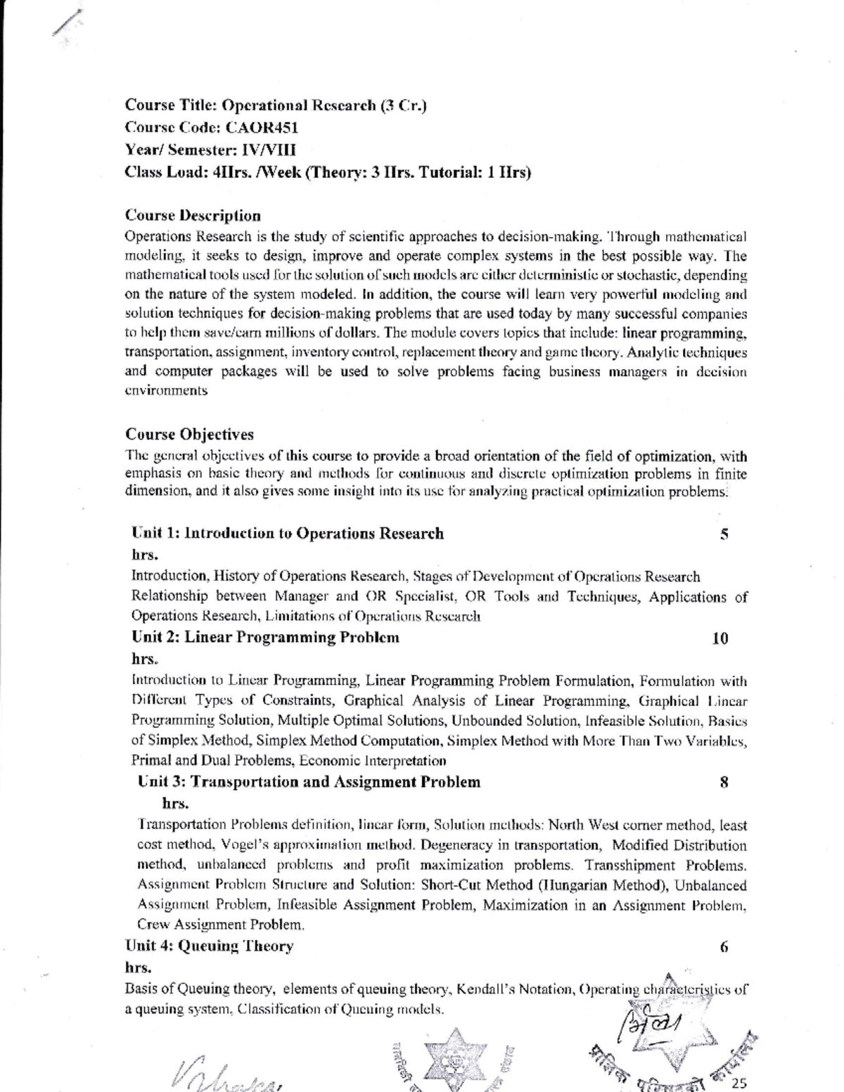 BCA 8th Sem Operational Research Syllabus Overview - Studocu