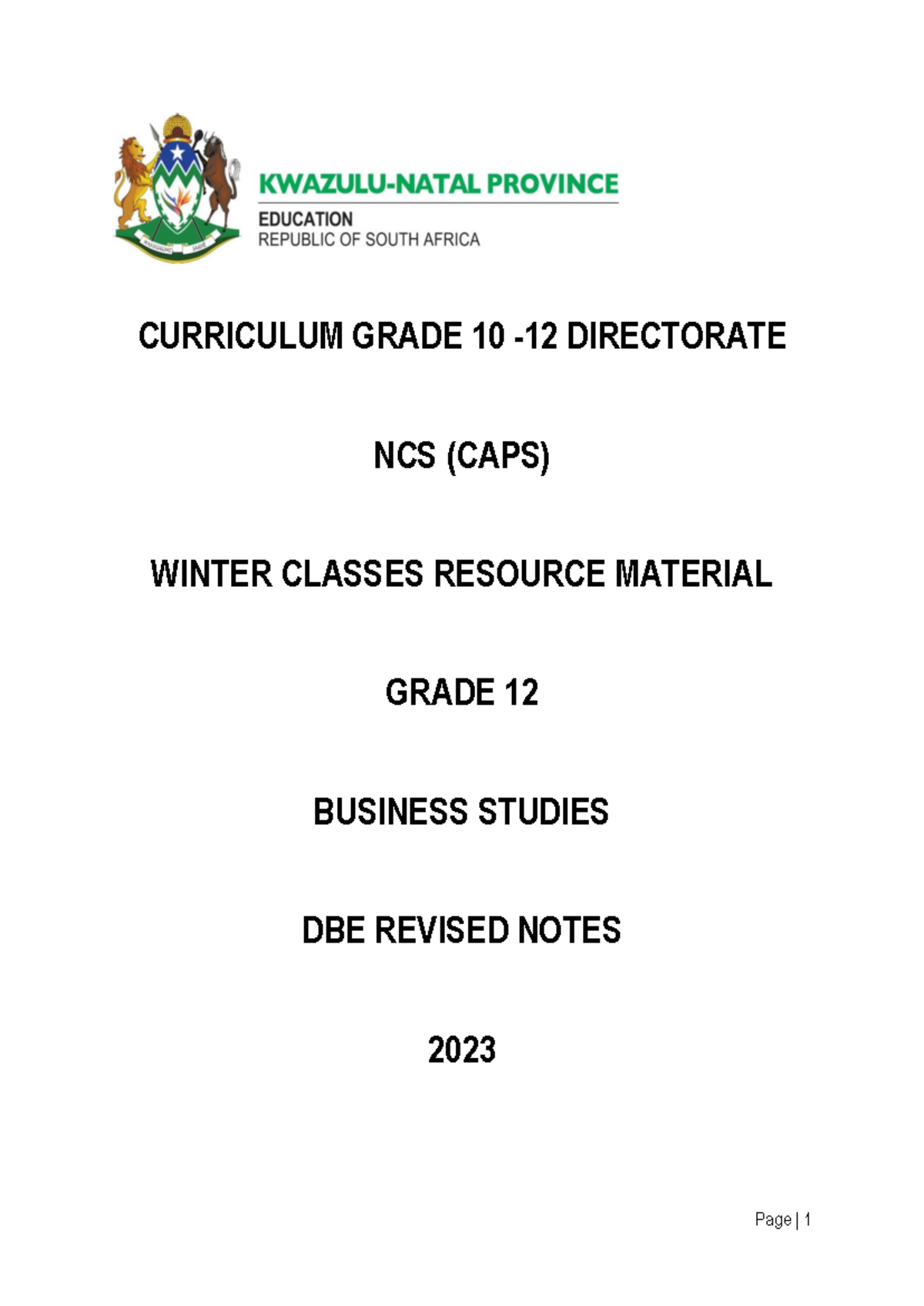 2023 Grade 12 Business Studies (BSTD) DBE Revised Notes & Guide - Studocu