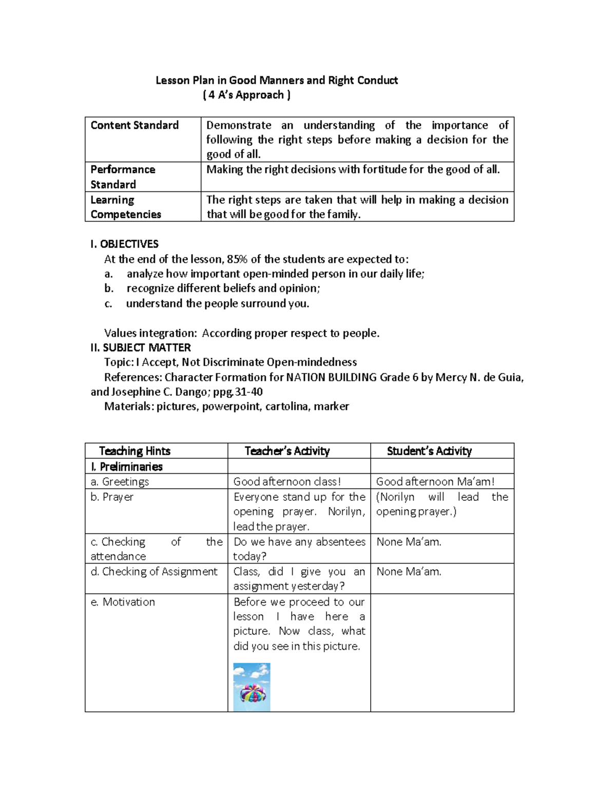 Lesson Plan: Good Manners & Right Conduct (Grade 6) - Studocu