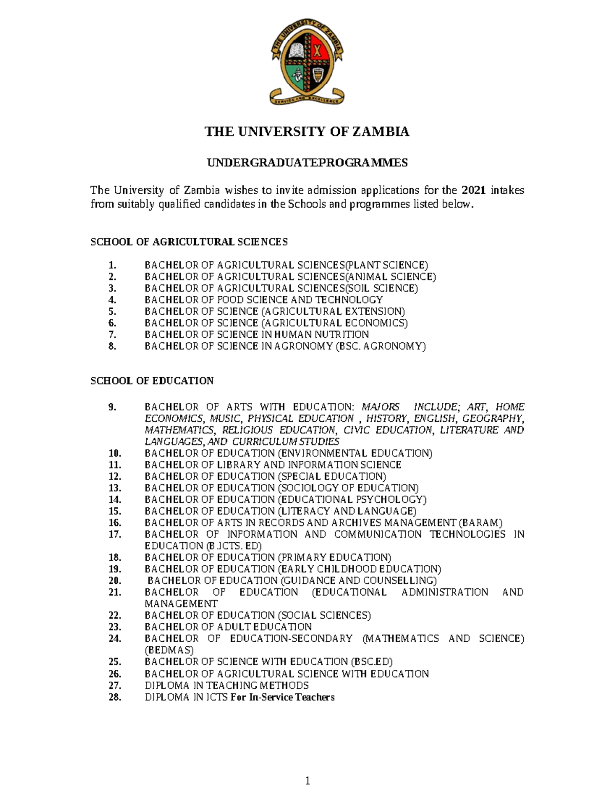 Undergraduate Programmes - THE UNIVERSITY OF ZAMBIA ...