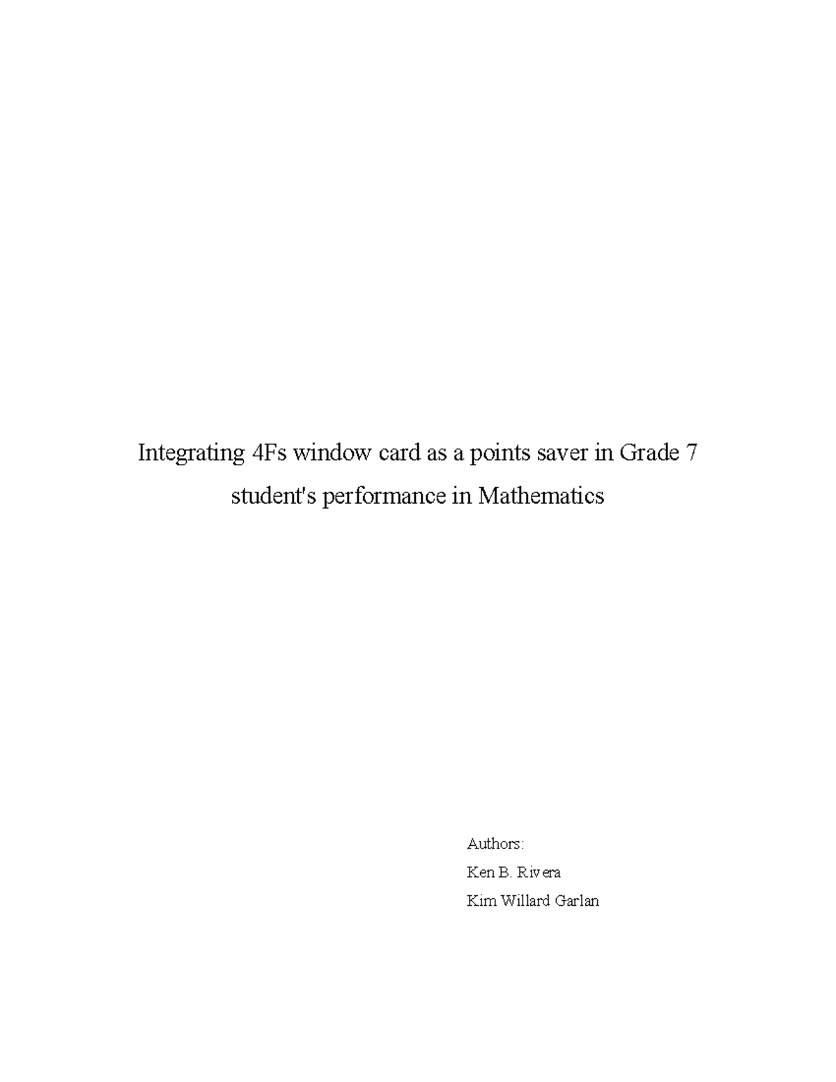 Integrating 4Fs Window Card to Enhance Grade 7 Math Performance - Studocu