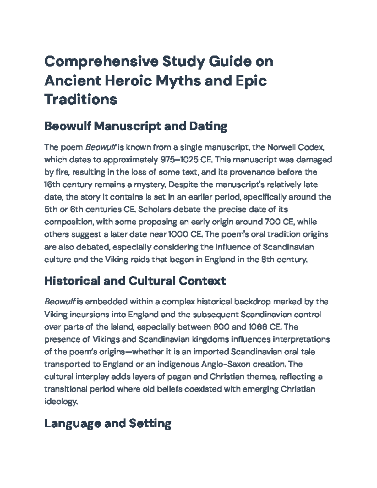 Comprehensive Study Guide on Ancient Heroic Myths and Epics (ENG 101 ...