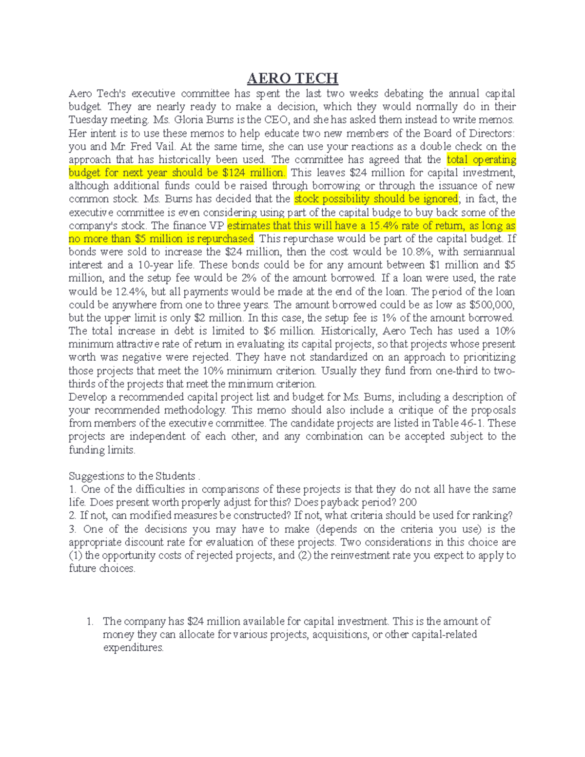 Aero Tech - Case Study - Practice Materials - AERO TECH Aero Tech's ...