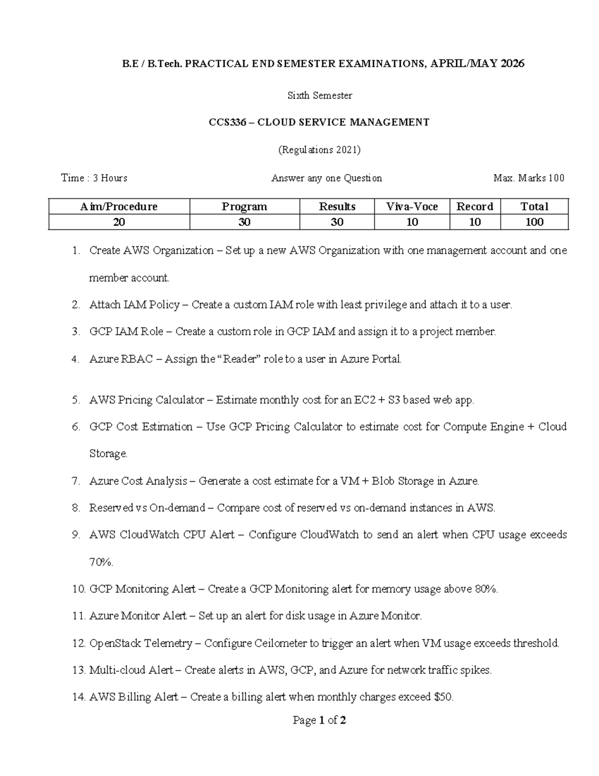 CCS336 Cloud Service Management Practical Exam Questions Set - Studocu