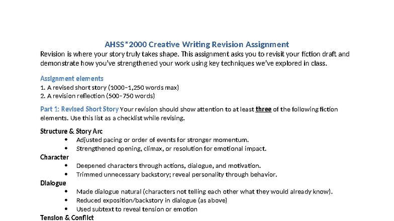 ENG 201 Creative Writing Revision Assignment Guide - Studocu