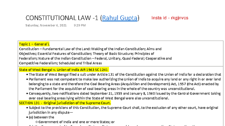 Constitutional Law 1 Case Notes - Rahul - 2 - Studocu