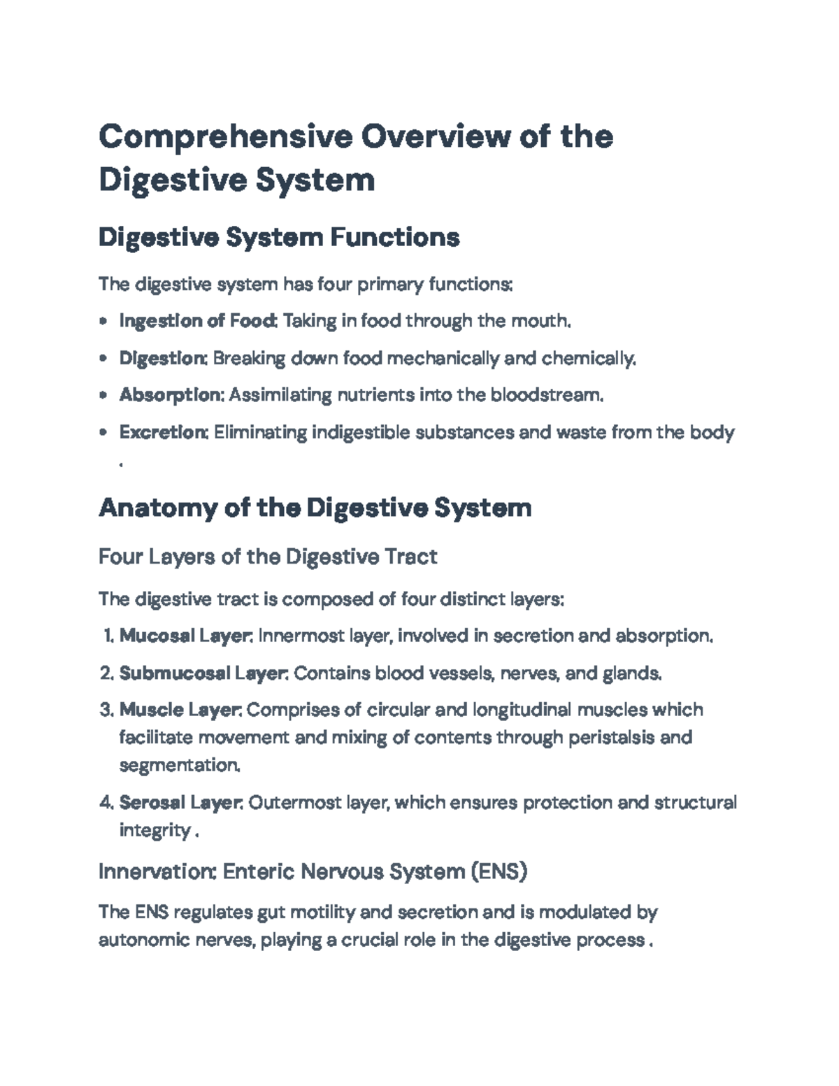 Comprehensive Overview of the Digestive System (Bio 101 Lecture Notes ...