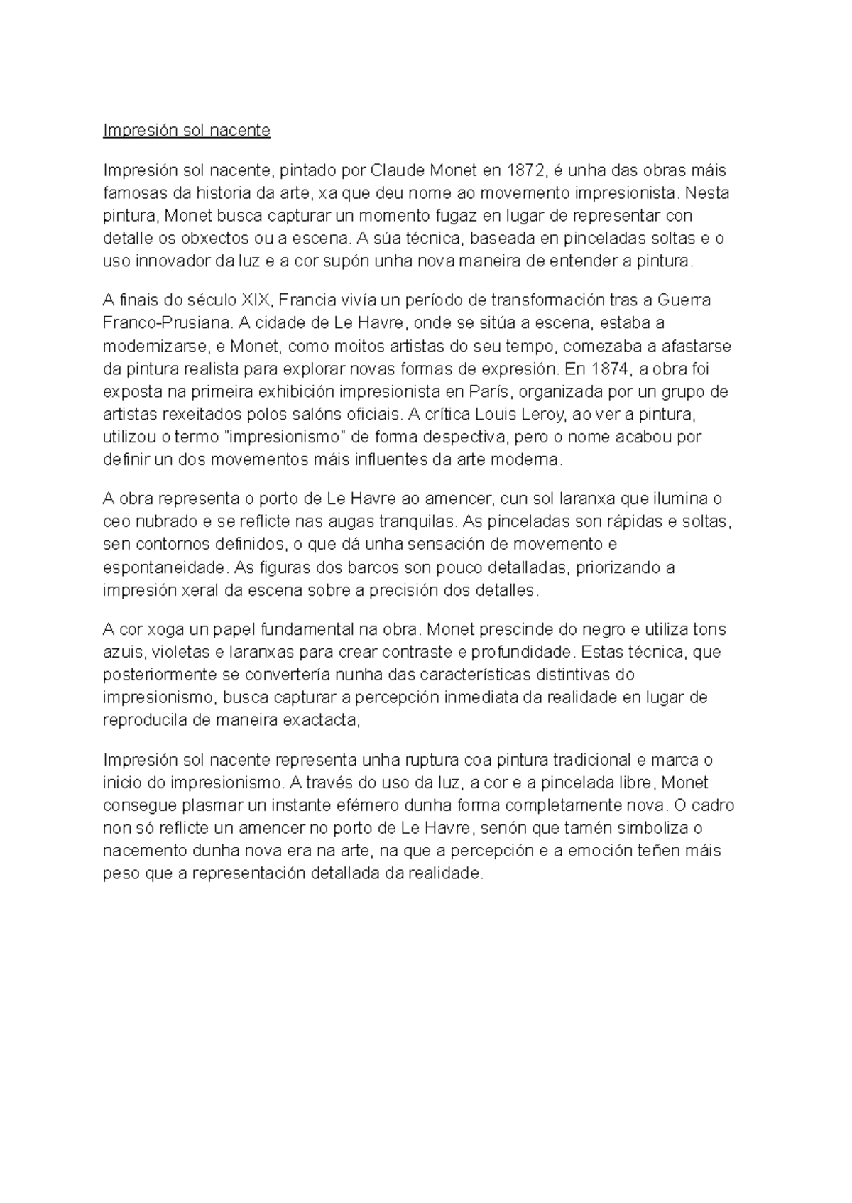 Análise da obra "Impresión Sol Nacente" de Monet - Studocu