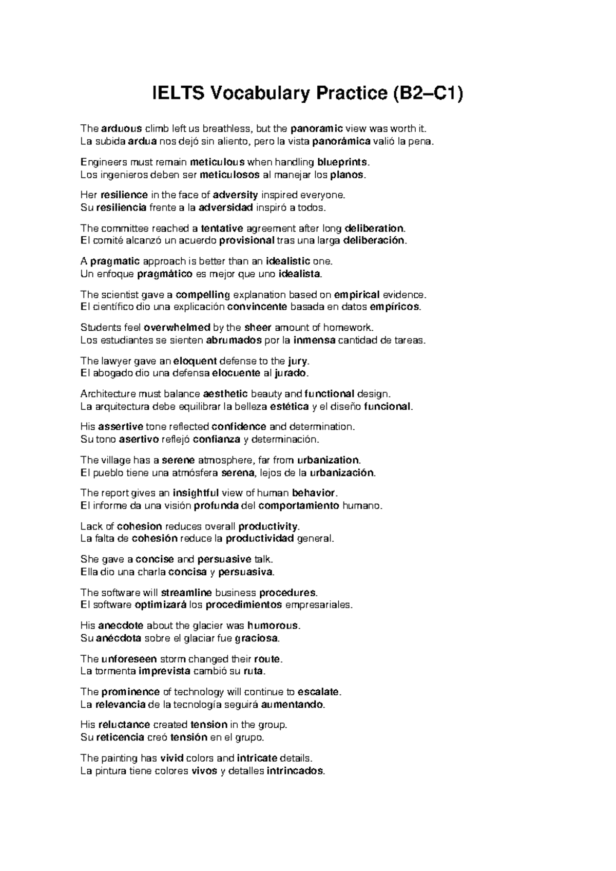 IELTS Vocabulary Practice Sentences (B2–C1) - Studocu