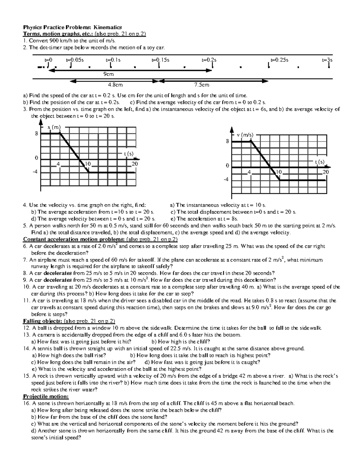 Kinematics Practice Problems II - Physics Solutions 101 - Studocu
